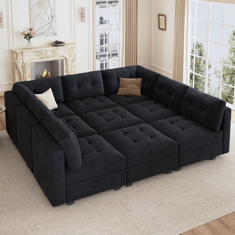 Hartig Velvet Modular Sectional U Shaped Sofa Couch With Storage Ottoman